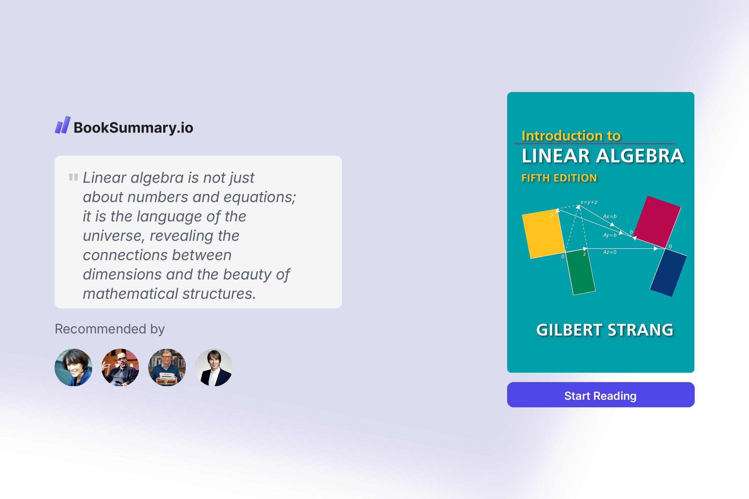 Introduction to Linear Algebra Book Summary
