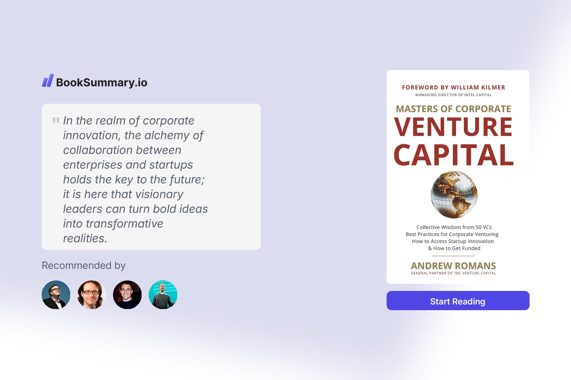 Masters of Corporate Venture Capital Book Summary