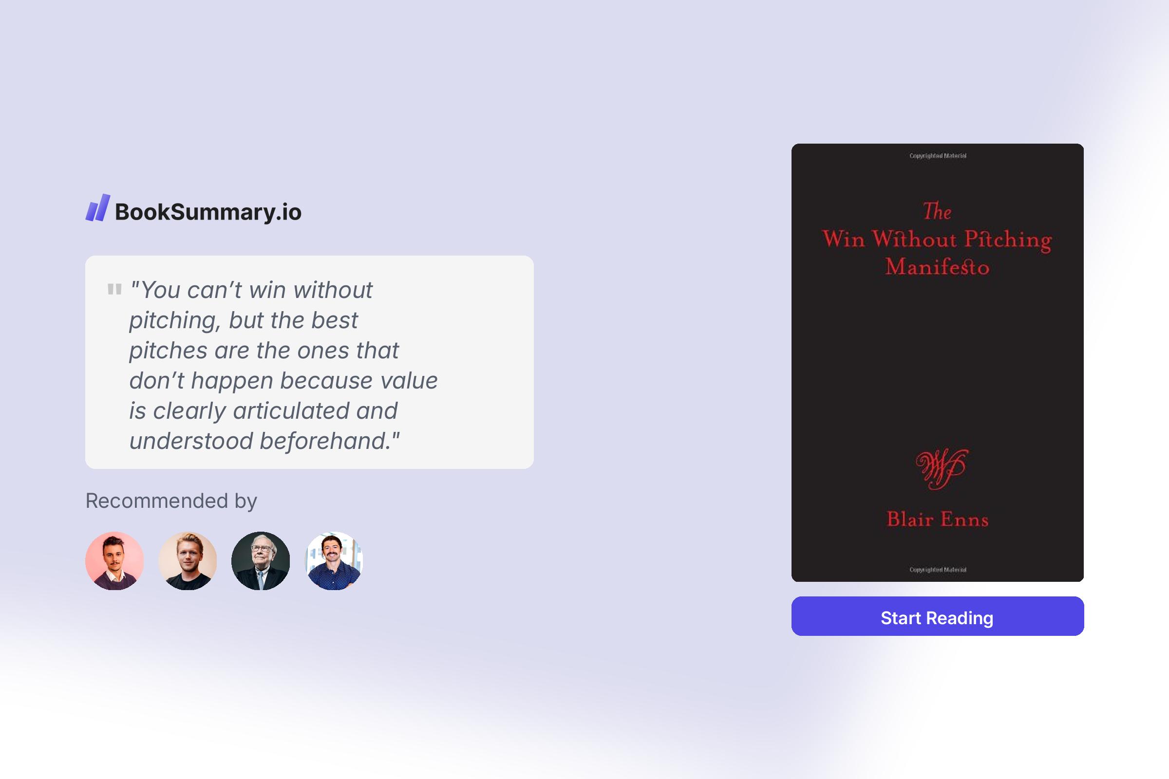 The Win Without Pitching Manifesto Book Summary