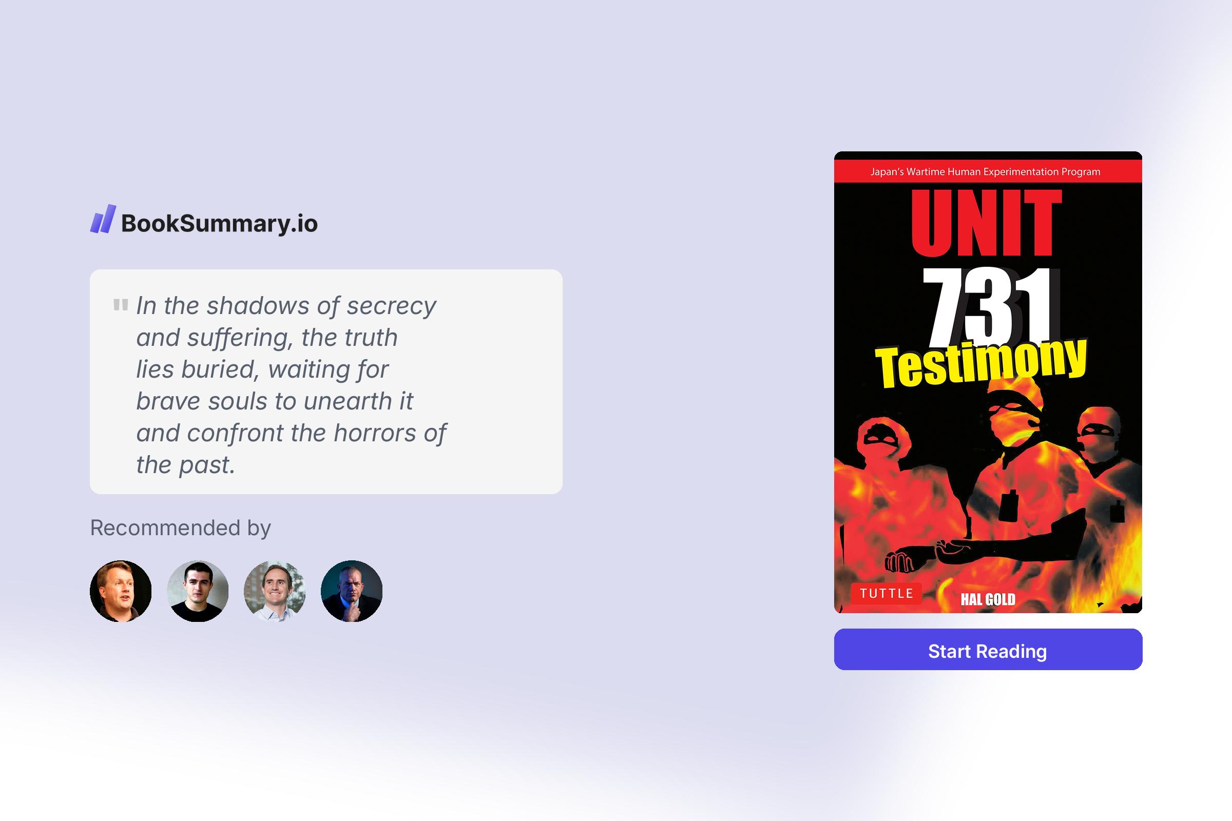 Unit 731 Testimony Book Summary
